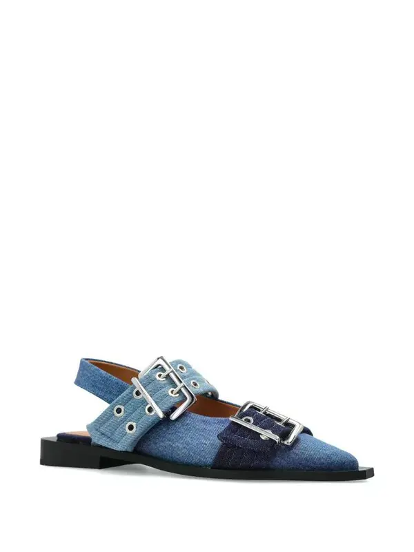 GANNI Buckled Denim Ballet Flats - Blue