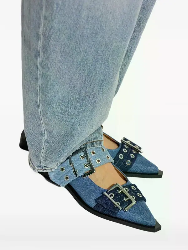 GANNI Buckled Denim Ballet Flats - Blue