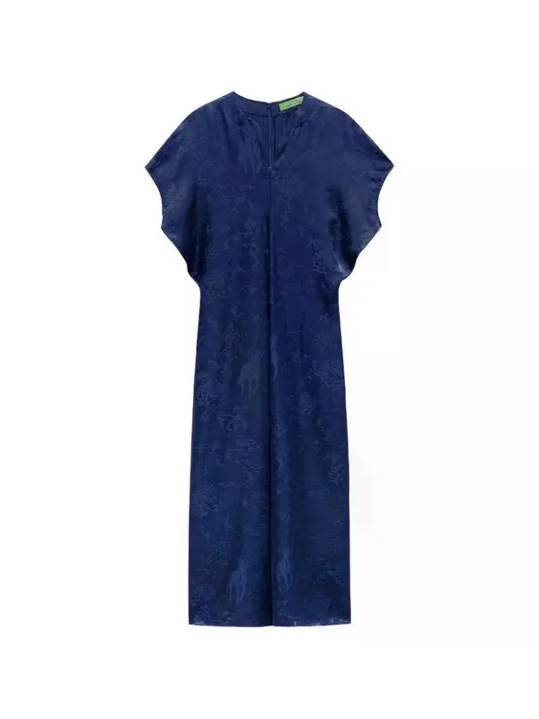 Shanghai Tang Jacquard Midi Dress - Blue