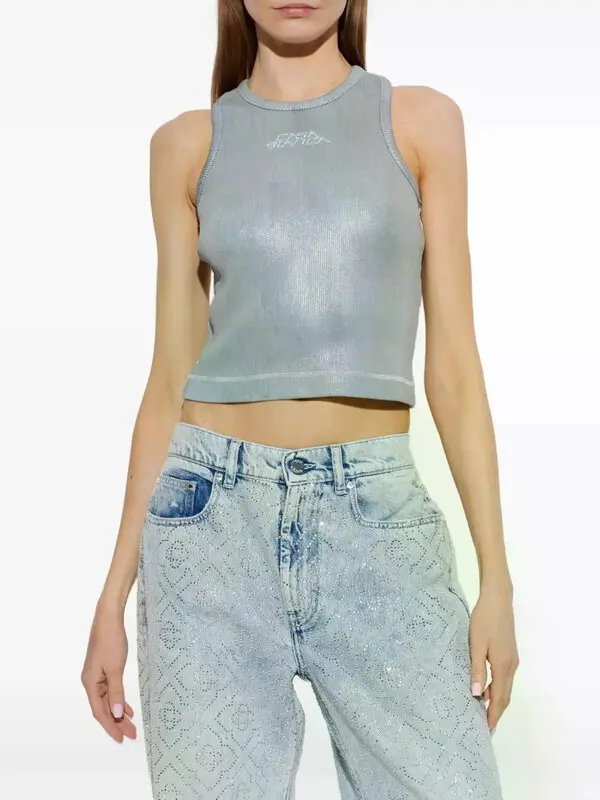 Casablanca Ribbed-knit Embroidered-logo Top - Blue