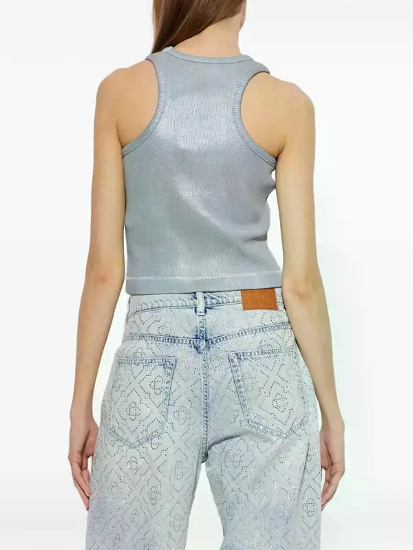 Casablanca Ribbed-knit Embroidered-logo Top - Blue
