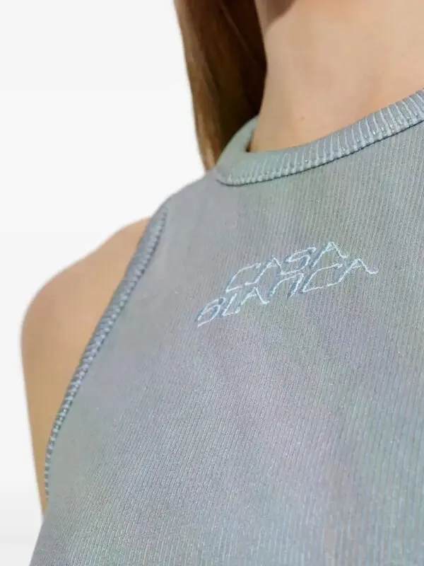 Casablanca Ribbed-knit Embroidered-logo Top - Blue