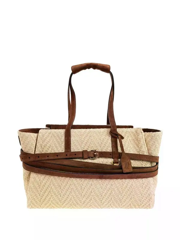 Moschino Belted Woven Tote Bag - Neutrals
