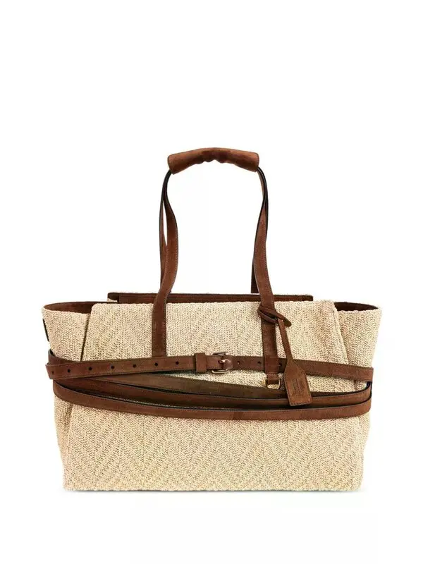 Moschino Woven Tote Bag With Belted Detail - Neutrals