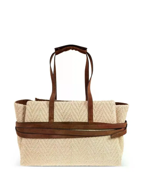 Moschino Woven Tote Bag With Belted Detail - Neutrals