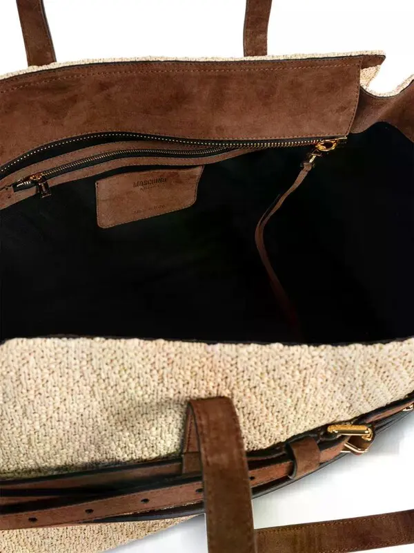 Moschino Woven Tote Bag With Belted Detail - Neutrals