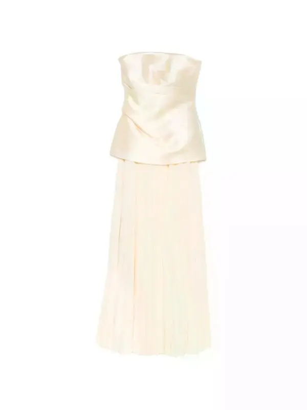 Solace London Claudette Strapless Pleated-skirt Dress - Neutrals