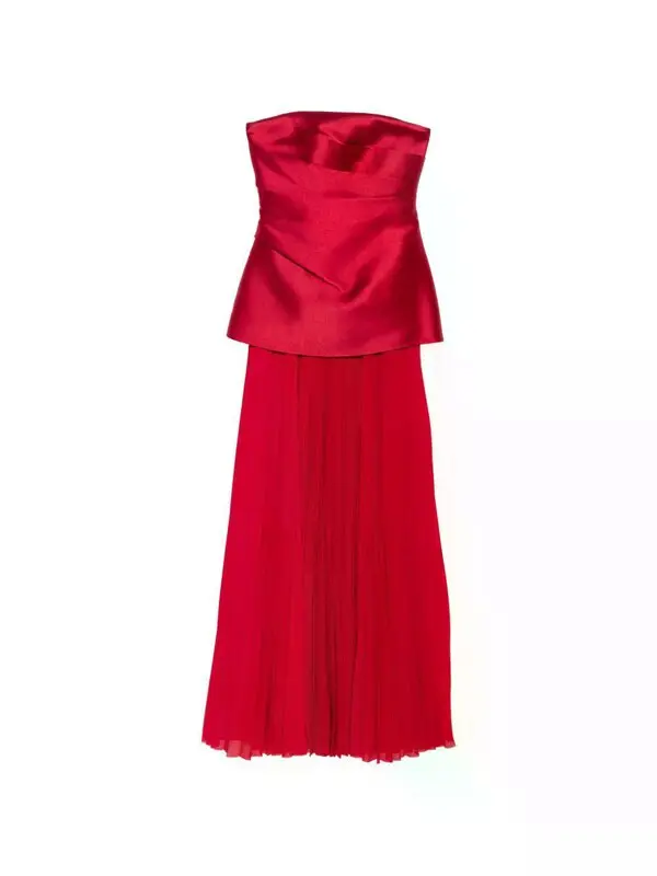 Solace London Claudette Strapless Pleated Gown - Red