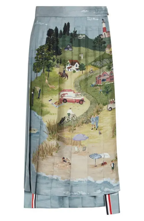 Thom Browne Drop Back Pleated Silk Skirt - Seasonal Multi
