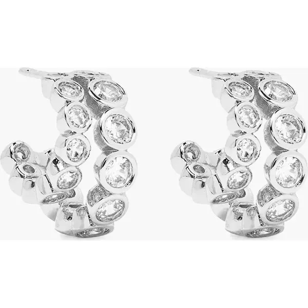 YOJ Averto Mini Crystal Double Hoop Earrings - Silver
