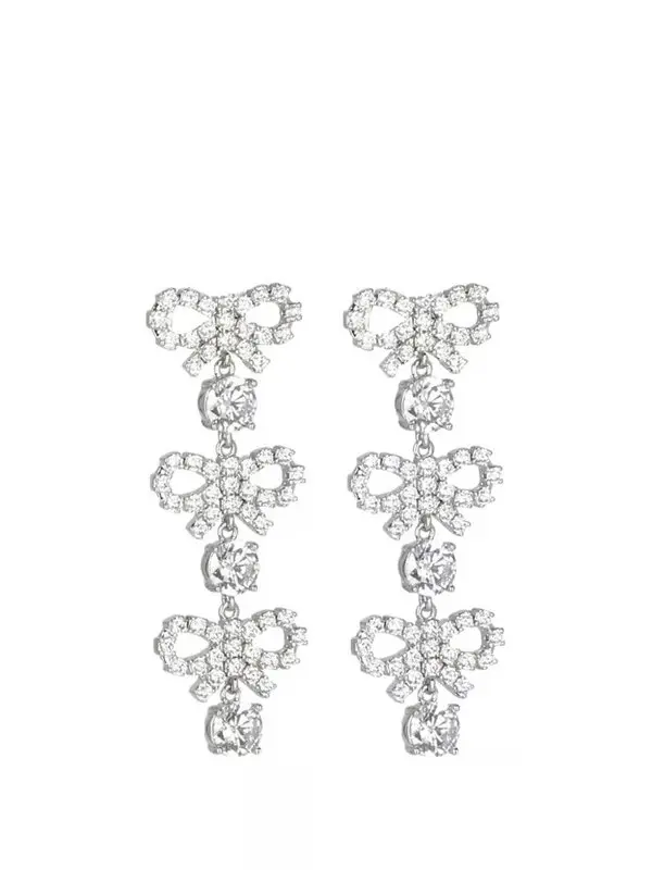 SELF-PORTRAIT Crystal-embellished Bow Earrings - Silver