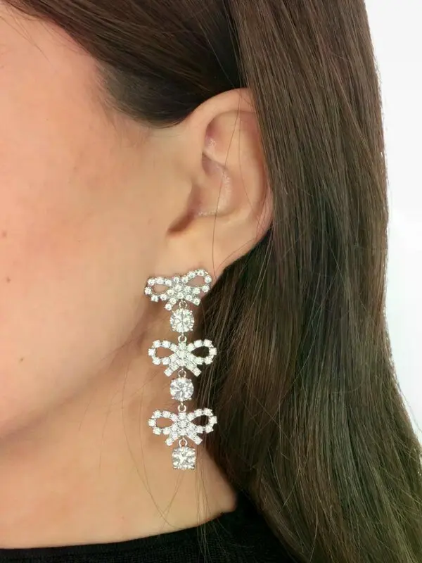 SELF-PORTRAIT Crystal-embellished Bow Drop Earrings - Silver