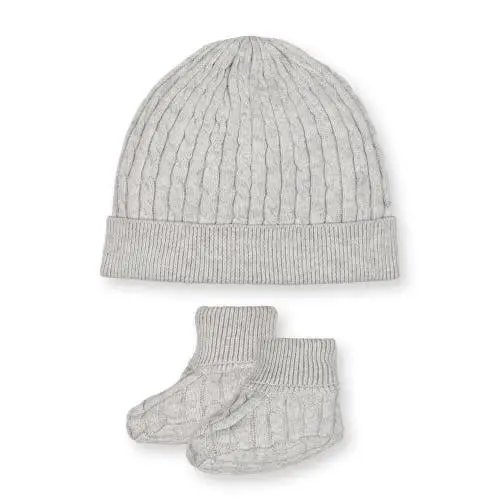 HOPE & HENRY Organic Sweater Beanie And Bootie 2-piece Set - Light Gray Heather Cable