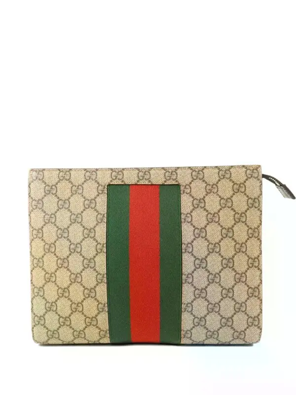 Gucci Gg Supreme Web-stripe Clutch - Neutrals