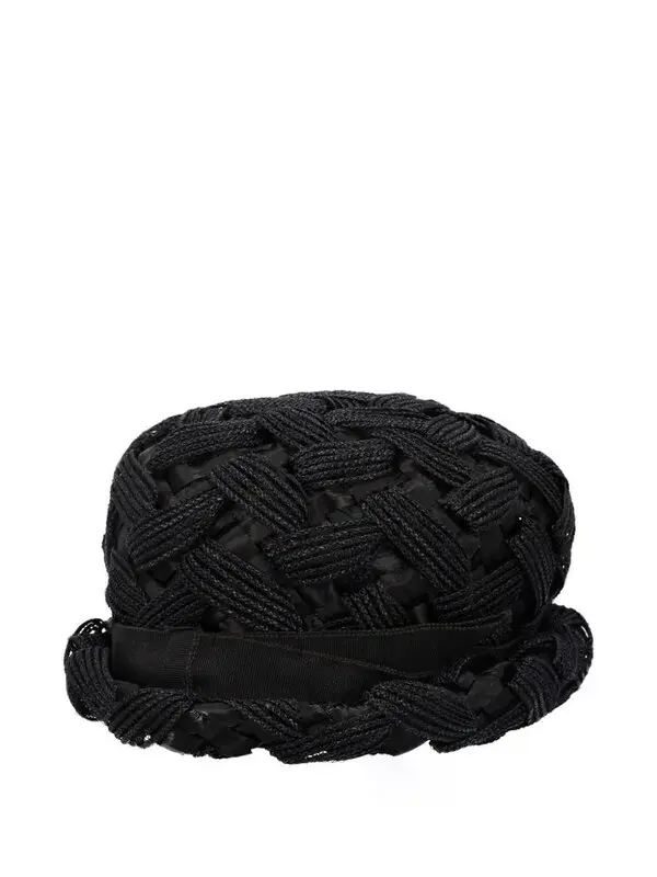 Vintage Woven Pillbox Hat - Black