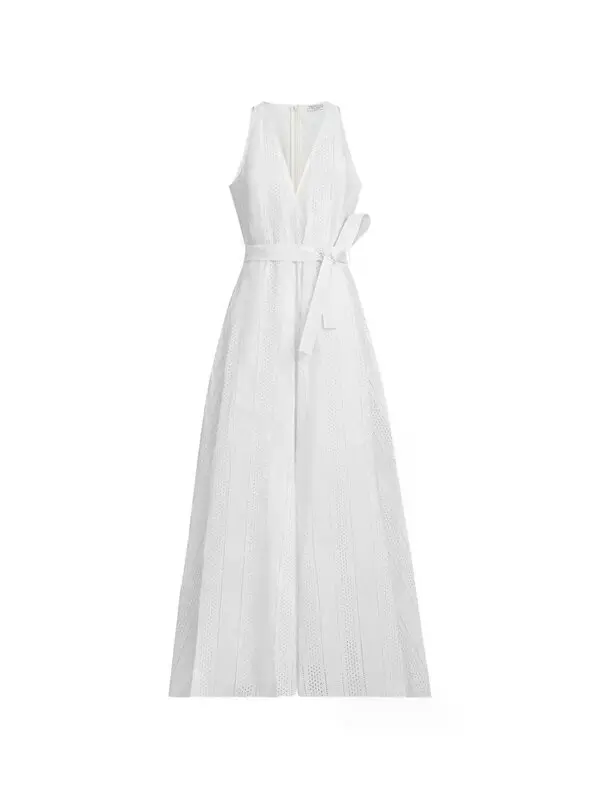 Brunello Cucinelli Techno Cotton Poplin Broderie Anglaise Dress - White