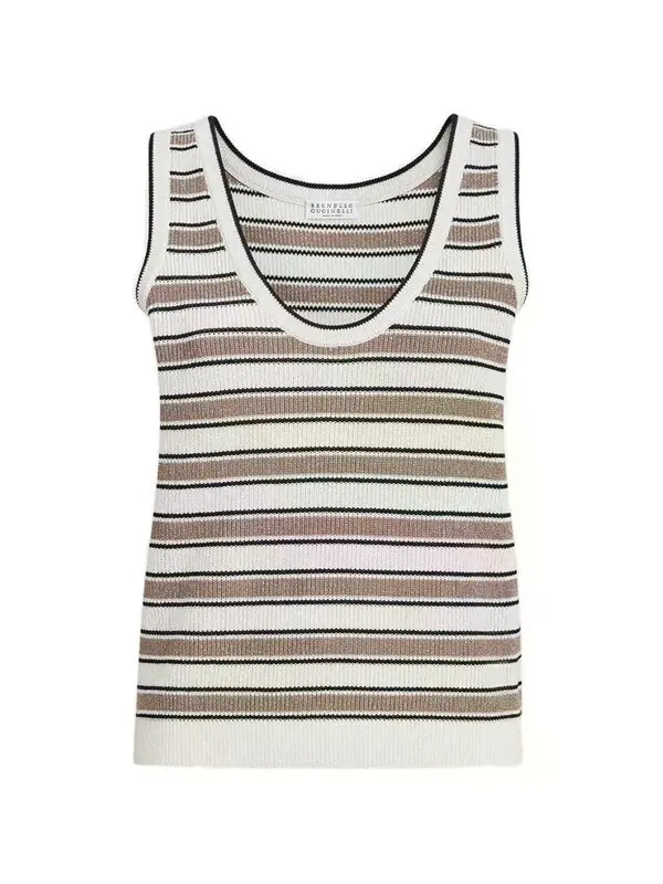 Brunello Cucinelli Striped Cotton Knit Top - Neutrals