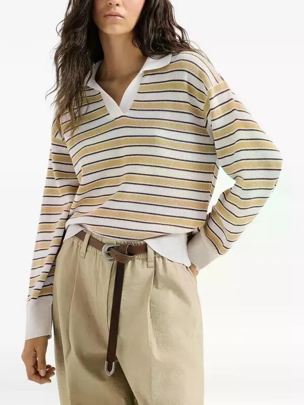 Brunello Cucinelli Cotton Knit Striped Polo - Neutrals