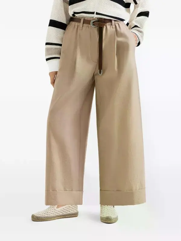 Brunello Cucinelli Techno Cotton Poplin Pleated Trousers - Neutrals