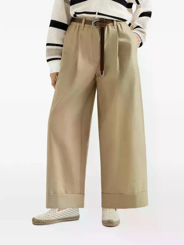 Brunello Cucinelli Techno Cotton Poplin Pleated Trousers - Neutrals
