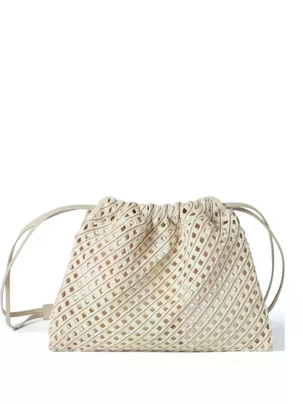 Brunello Cucinelli Sartorial Small Bucket Bag In Precious Cotton Net - Neutrals
