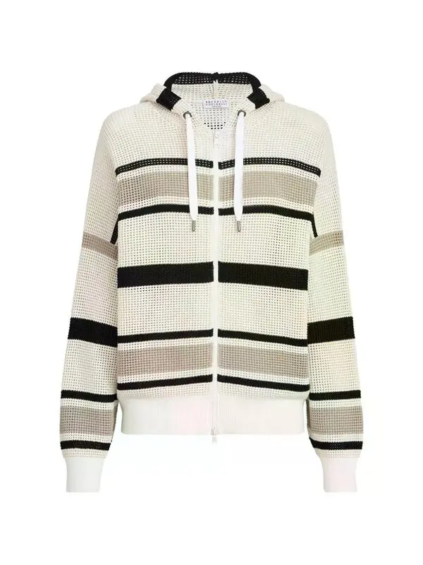 Brunello Cucinelli Striped Hooded Cardigan - White