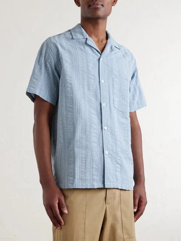 Portuguese Flannel Prana Camp-collar Striped Cotton Shirt