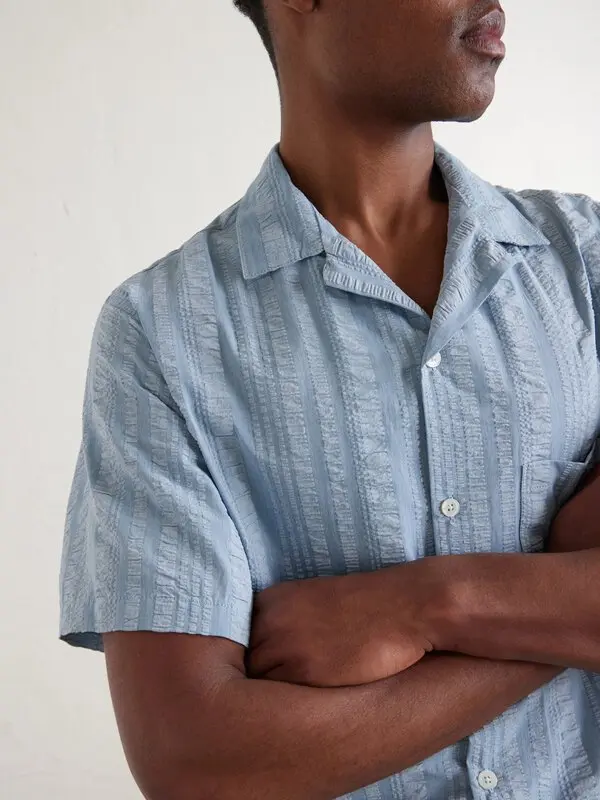 Portuguese Flannel Prana Camp-collar Striped Cotton Shirt