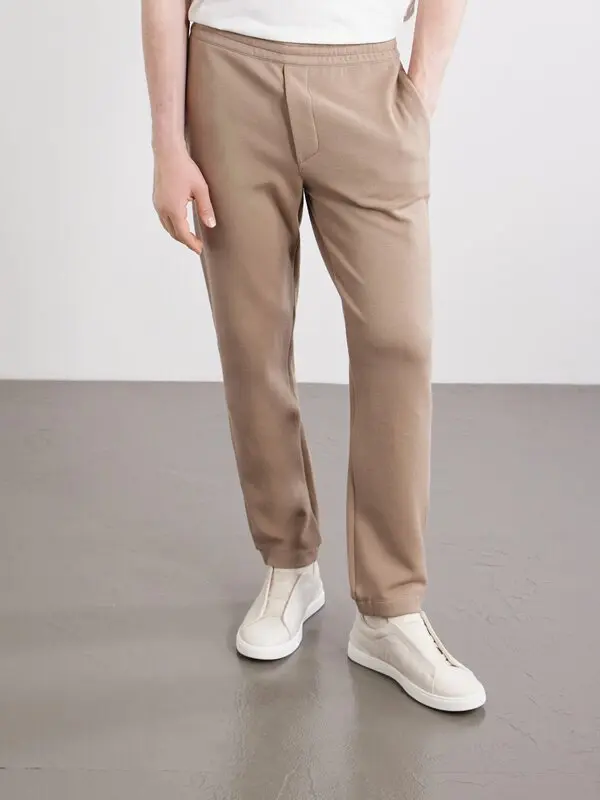 Zegna Straight-leg Honeycomb-knit Cotton, Wool And Silk-blend Sweatpants - Brown
