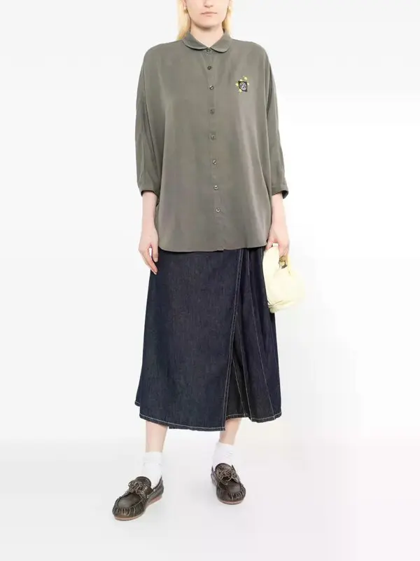 AGNES B. Flower Embroidered Cape Effect Shirt