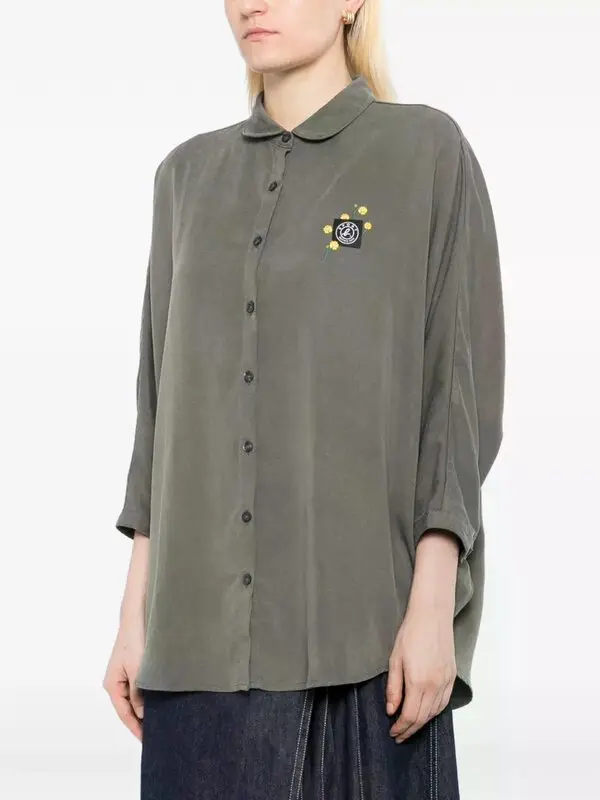 AGNES B. Flower Embroidered Cape Effect Shirt
