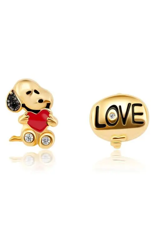 CRISLU X Peanuts® Snoopy's Love Mismatched Stud Earrings - 18kt Yellow Gold/clear Stone