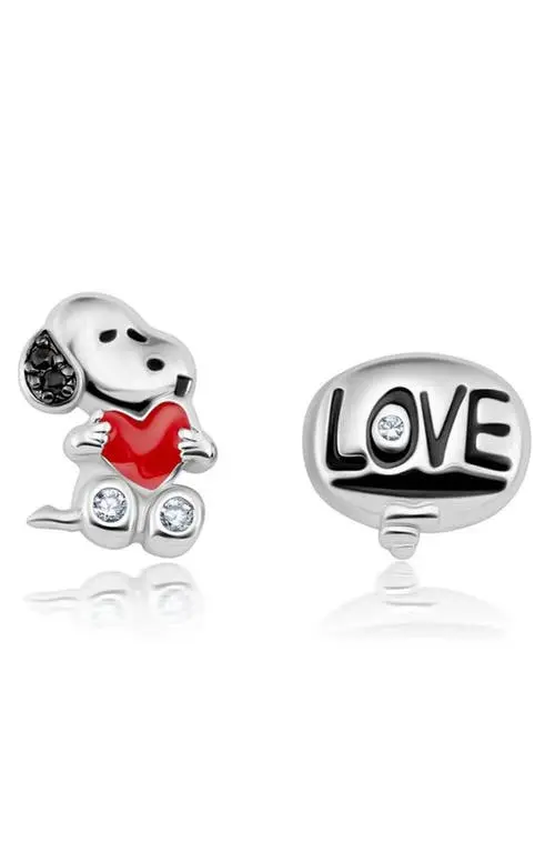 CRISLU X Peanuts® Snoopy's Love Mismatched Stud Earrings - Pure Platinum/clear Stone