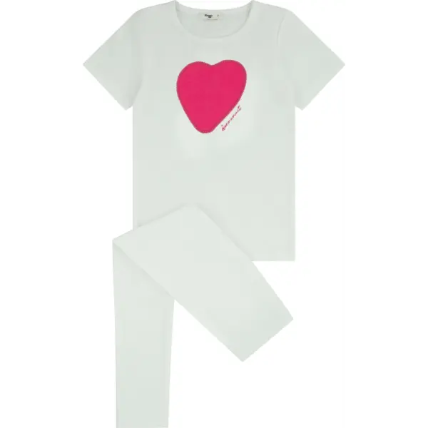 NOGGIWEAR Short Sleeve Heart Star Loungewear Set - Ivory Fuchsia Heart