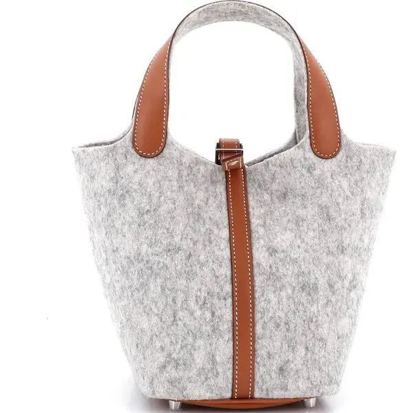Hermès Picotin Lock Bucket Bag Felt With Leather Pm - Gris Clair