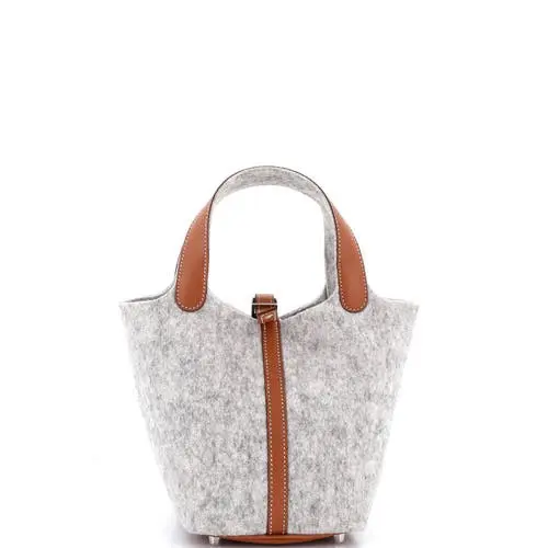 Hermès Picotin Lock Bucket Bag Felt With Leather Pm - Gris Clair