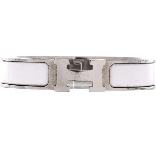Hermès Clic H Enamel Narrow Bracelet - White