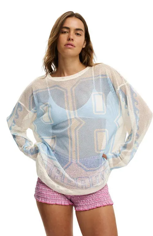 COTTON ON The Long Sleeve Mesh Graphic Tee - 98 Barbados  Gardenia