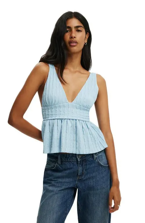 COTTON ON Greta Babydoll Tank - Seaside Blue