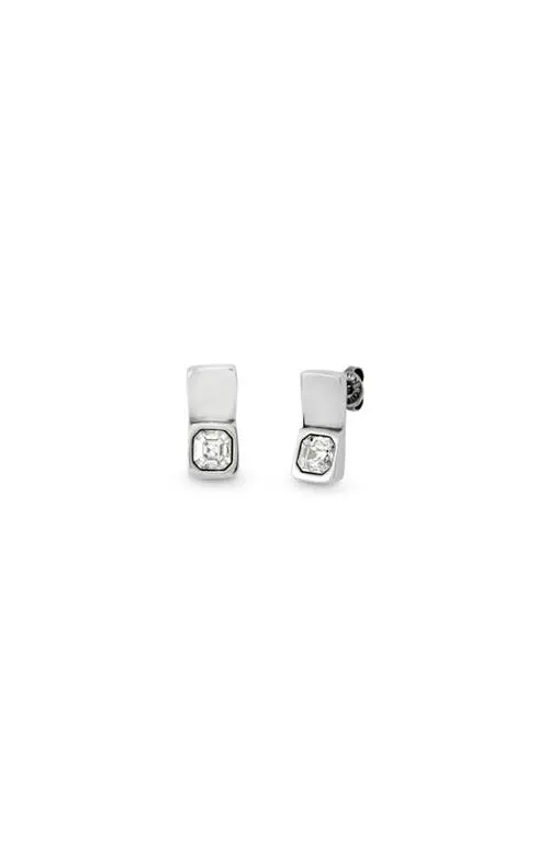 UNODE50 Sterling Plated Rectangular Earrings With Crystal - Silver