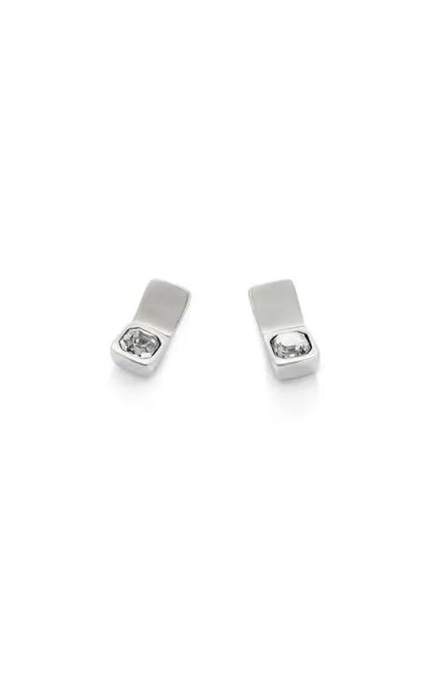 UNODE50 Sterling Plated Rectangular Earrings With Crystal
