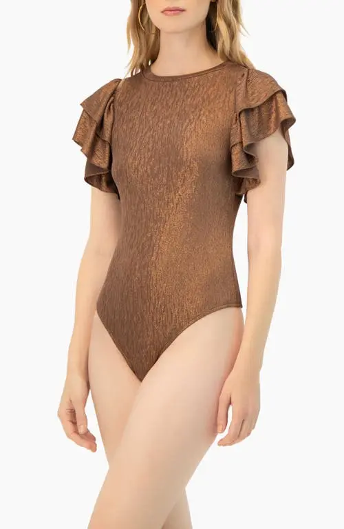 IVONNE Ruffled Sleeve Round Neck Bodysuit