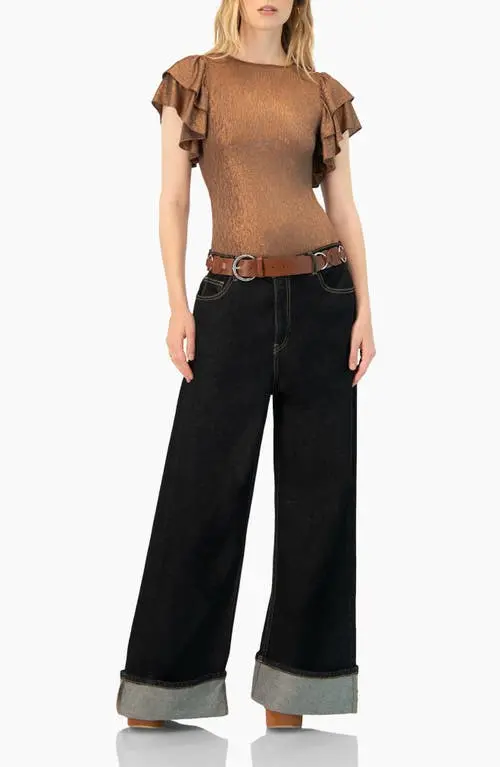 IVONNE Ruffled Sleeve Round Neck Bodysuit