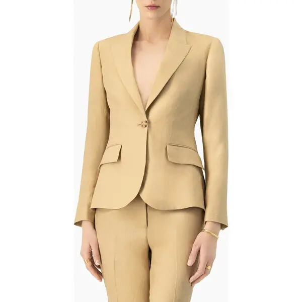 IVONNE Single-button Linen Blazer - Beige