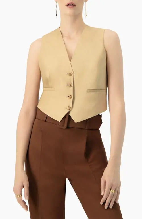 IVONNE Linen Vest With Faux Pockets - Beige