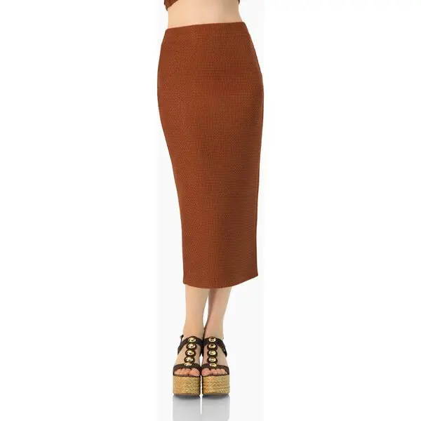 IVONNE Textured Knit Midi Skirt With Slit - Brown