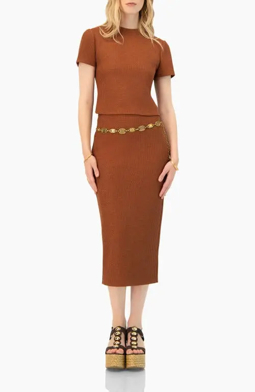 IVONNE Textured Knit Midi Skirt With Back Slit