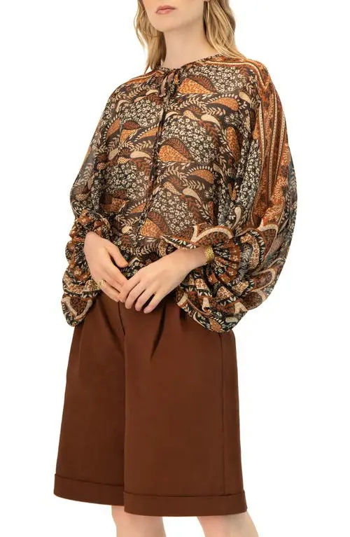 IVONNE Dolman Paisley Blouse With Tie Neck