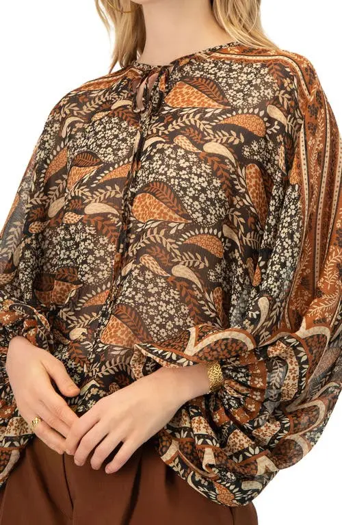 IVONNE Dolman Paisley Blouse With Tie Neck