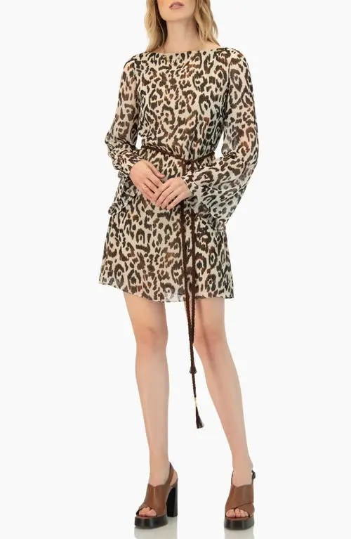 IVONNE Animal Print Mini Dress With Bell Sleeves